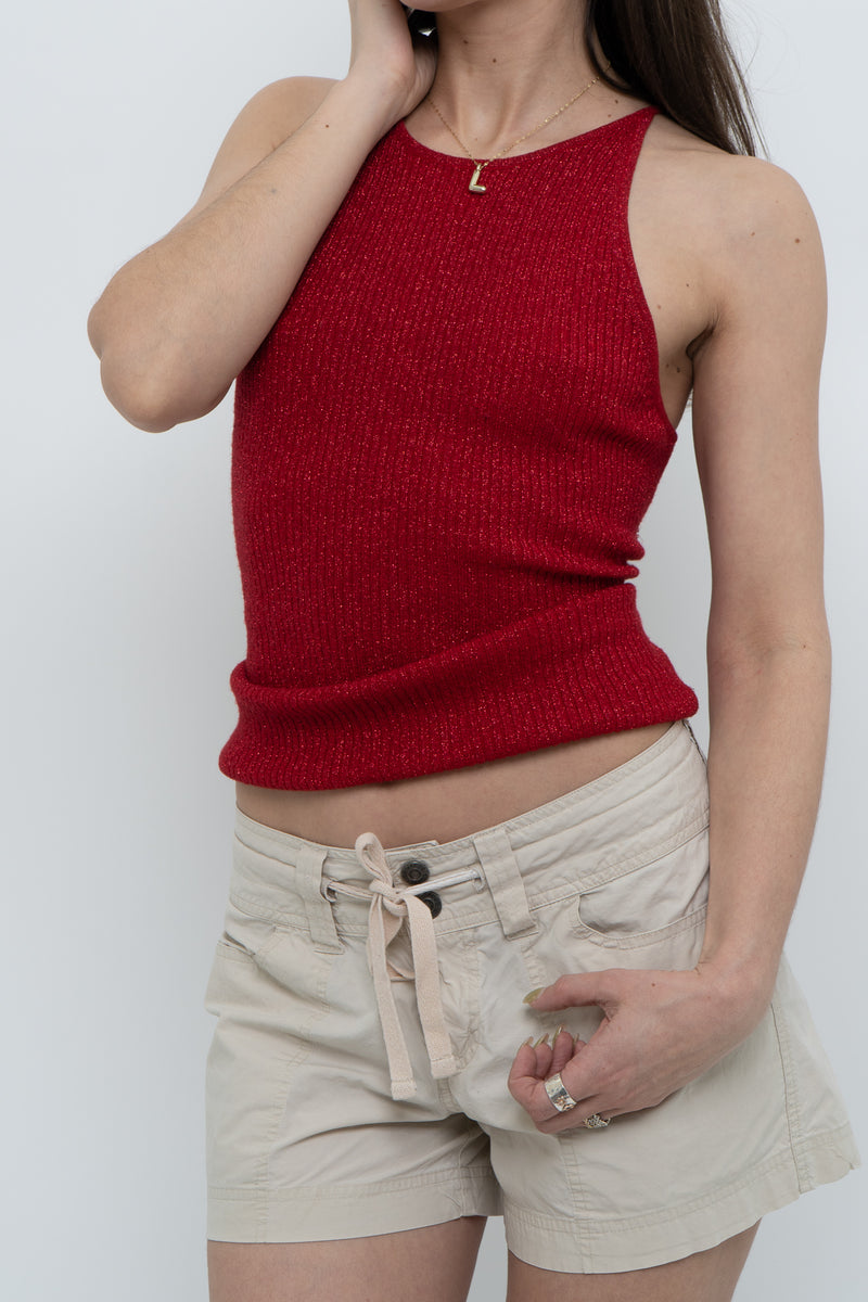 Vintage x SMART SET Red Shimmer Ribbed Knit Tank (S, M)