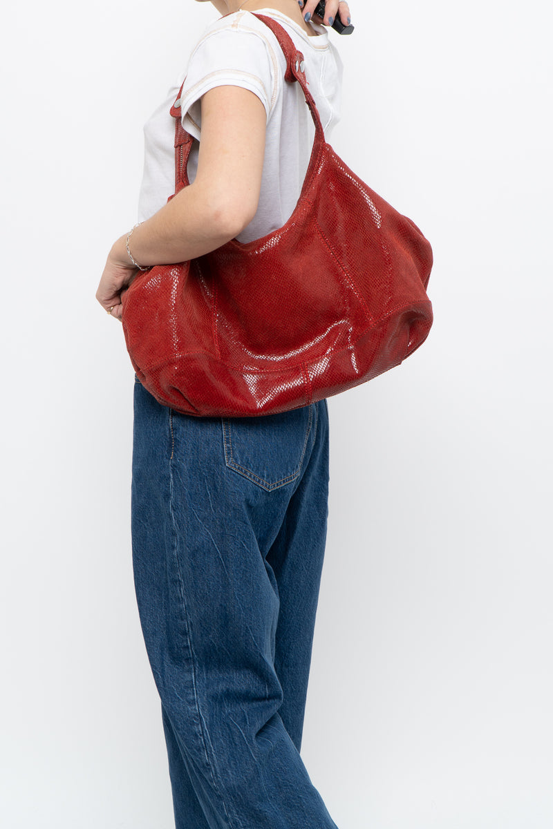 vintage x red shiny snakeskin oversized purse